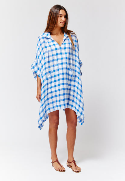 THE HOODED PONCHO in FRENCH BLUE & WHITE GINGHAM CHIOS GAUZE – Lisa ...